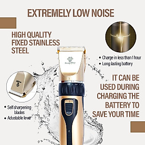 BougiePaw Dog Grooming Kit – Low Noise Cat & Dog Hair Trimmer with Pet Nail Cutter | Cordless Dog Clippers for Grooming Thick Coats with Bath Brush, & Shaver with Scissors for Dogs Cat Animal