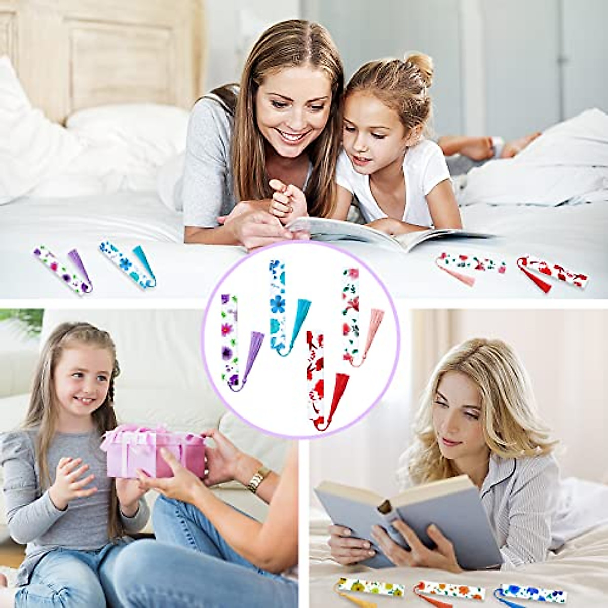 16 Pieces Flower Resin Bookmarks,8 Sets Flower Acrylic Bookmarks,Transparent Floral Bookmarks with Tassels,Floral Resin Bookmarks Colorful Flower Printing Bookmarks for Women Teacher Kids Book Lovers