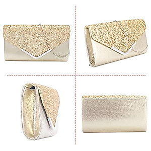 DIGOGO Sequins Flap Evening Purse Envelope Shaped Clutch Purse Chain Crossbody Shoulder Bag for Wedding Party Prom Ball Gold