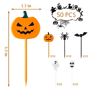 GlyinnHe 50PCS Halloween Picks Cupcake Toppers Plastic Halloween Toothpicks Halloween Cupcake Food Cocktail Appetizer Picks for Halloween Baby Shower Birthday Wedding Party Supply