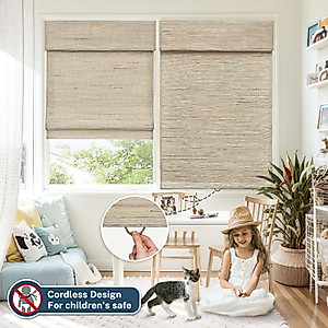 Pasoun Cordless Custom Roman Shades for Windows, Treatments, Natural Fabric Blind, Roman Window Shades, Almond(with Edge Liner,Block 90-95% Light), Custom Size