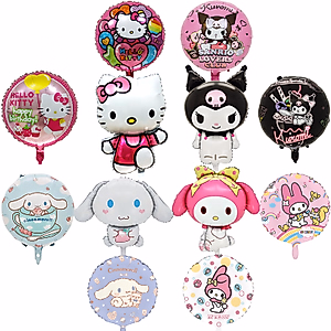 Kitty Birthday Party Supplies, 12Pcs Foil Balloons for Kawaii Party Decorations, Kitty Party Foil Balloons for Girls Kids Favors