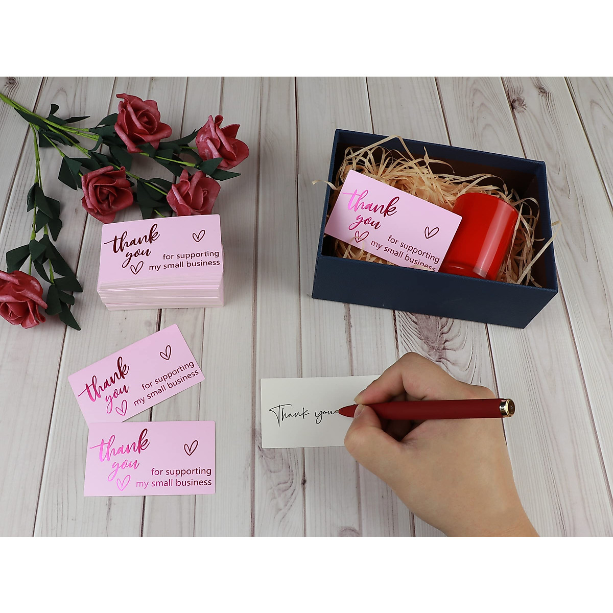 Fiercy Pink Thank You Cards Small Business, 2 * 3.5 Inch Small Business Thank You Cards, 120 Thank You for Supporting My Small Business Cards, Thank You for Your Order Cards