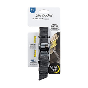 Nite Ize Dual CamJam Tie Down System - Tie Downs - Ratchet Straps - Tie Down Straps for Trucks & Cars - Luggage Strap for Camp Gear - Tie Downs Moving Supplies - 8 ft Strap, Black