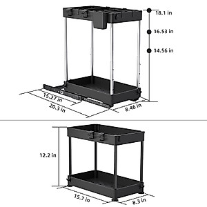 Pluspace 2 Pack Under Sink Organizer and Storage Pull Out Cabinet Organizer Bathroom Sink Organizer with Sliding Drawer Adjustable Height Kitchen Cabinet Organizer Multi-purpose Storage Shelf Black