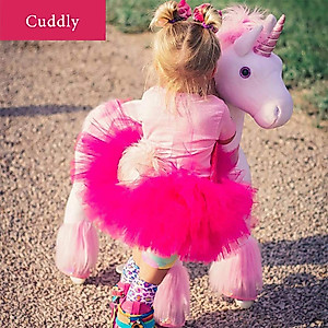 PonyCycle Model U-2021 Ride on White Horse Pink Unicorn Toy Plush Walking Animal Small Size for Age 3-5 Ux302