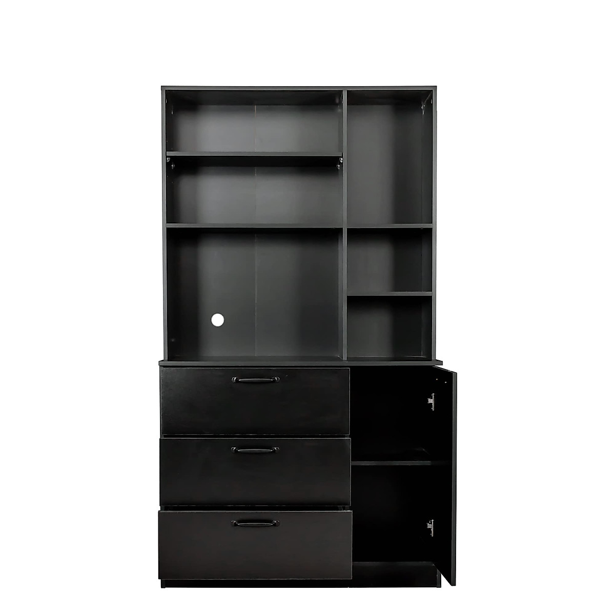 EMKK Hutch Farmhouse Large Storage 71” Pantry Doors, Open Shelves and Drawer for Dining Room,Freestanding Kitchen Cupboard Buffet Cabinet, Black