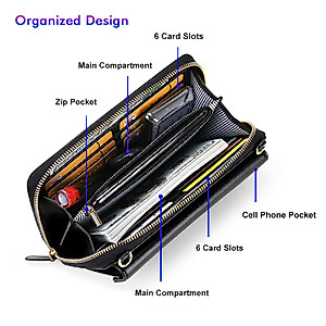 nuoku Wristlet Crossbody Bags for Women, Small Clutch Purses, Cell Phone Wallet, Rfid, BLACK