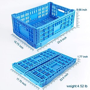 QTJH Collapsible Storage Bin Containe，52 Liter Transfer box,crate Transit storage of various items (23.6" L x 15.7" W x 8.6" H)
