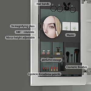 THNIKRE 60"x36" Bathroom Medicine Cabinet with Mirror, Wall Cabinet with 3X Adjustable Height & Angle Magnifier, Behind Door Storage, Wooden Storage Shelves, HD Shatter-Proof Mirror