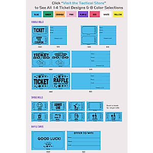1000 Tacticai Blue Raffle Tickets (8 Colors Available), Double Roll, 2" x 2" Ticket for Events, Entry, Class Reward, Fundraiser & Prizes