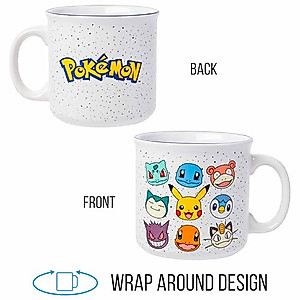 Silver Buffalo Pokemon Bulbasaur, Squirtle, Slowpoke, Snorlax, Pikachu, Piplup, Haunter, Charmander, and Meowth Camper Mug, 20 Ounces