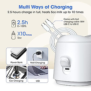 Bottle Warmer, Portable Bottle Warmer for Travel with 5 Adapters, Mercalon Upgraded Rechargeable Baby Milk Warmer, Fast Heat Warmer with Digital Display for Formula & Breastmilk (Bottle Warmer)