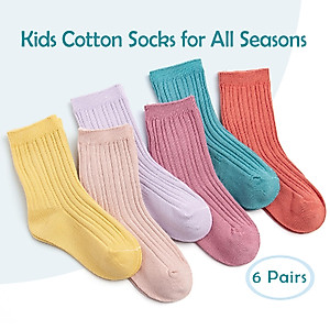 Moon Tree Big Girls Cotton Socks for Kids Seamless Crew Socks Cartoon Quarter Socks 6 Pack 8-10 Years