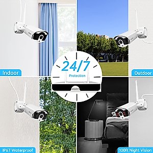 JOOAN 【Audio & 3MP】 Security Camera System Wireless,8 Channel NVR & 8pcs 1296P Bullet Cameras, IP67 Weatherproof,AI Human Motion Alert with 1TB Hard Drive,Free Extension Antenna