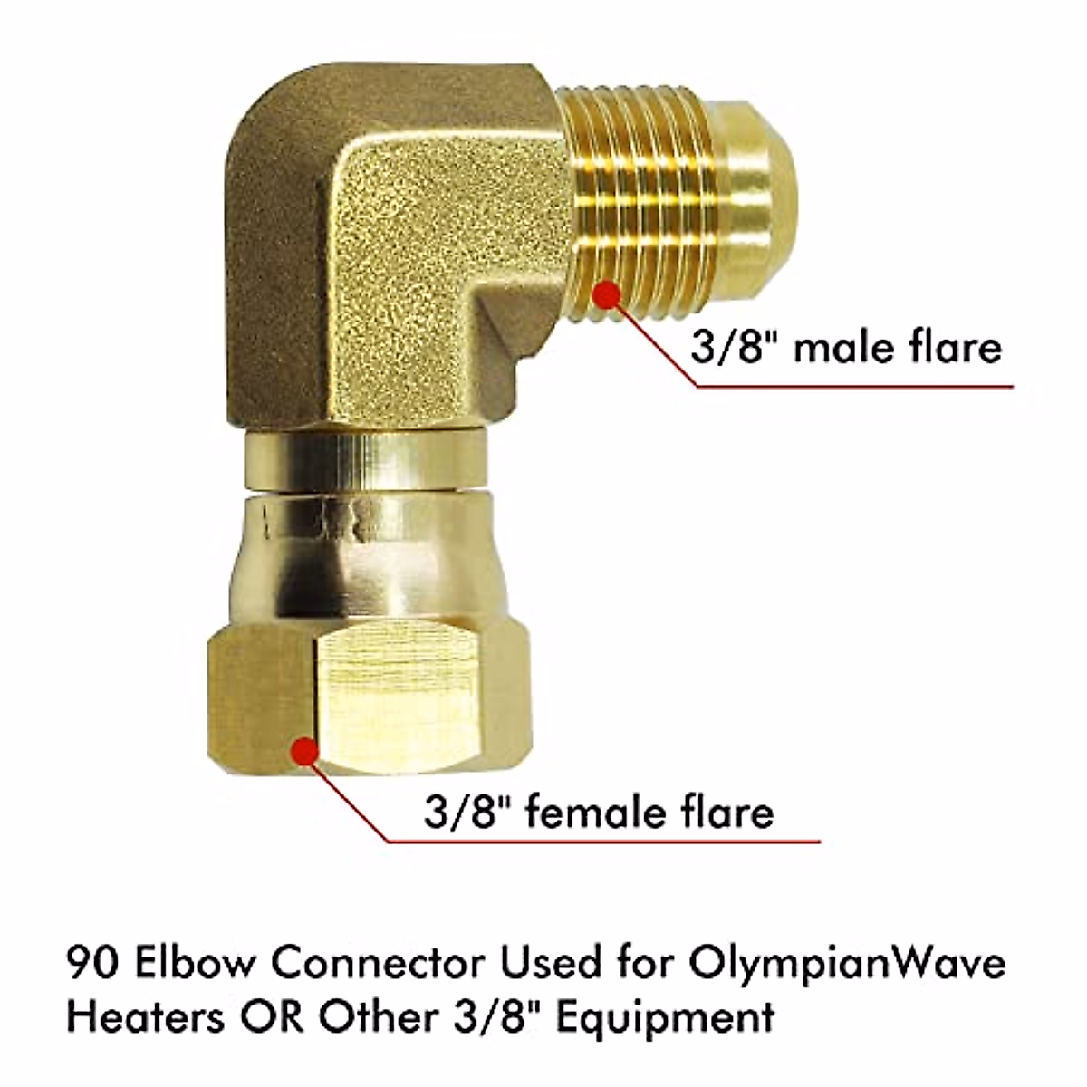 MENSI Propane Gas Water Oil 90 Degree Elbow Connector Coupling Fittings For BBQ Grills, Olympian Wave Heater Replacement For Camco 57633 (3/8" female swivel flare x 3/8" male flare)