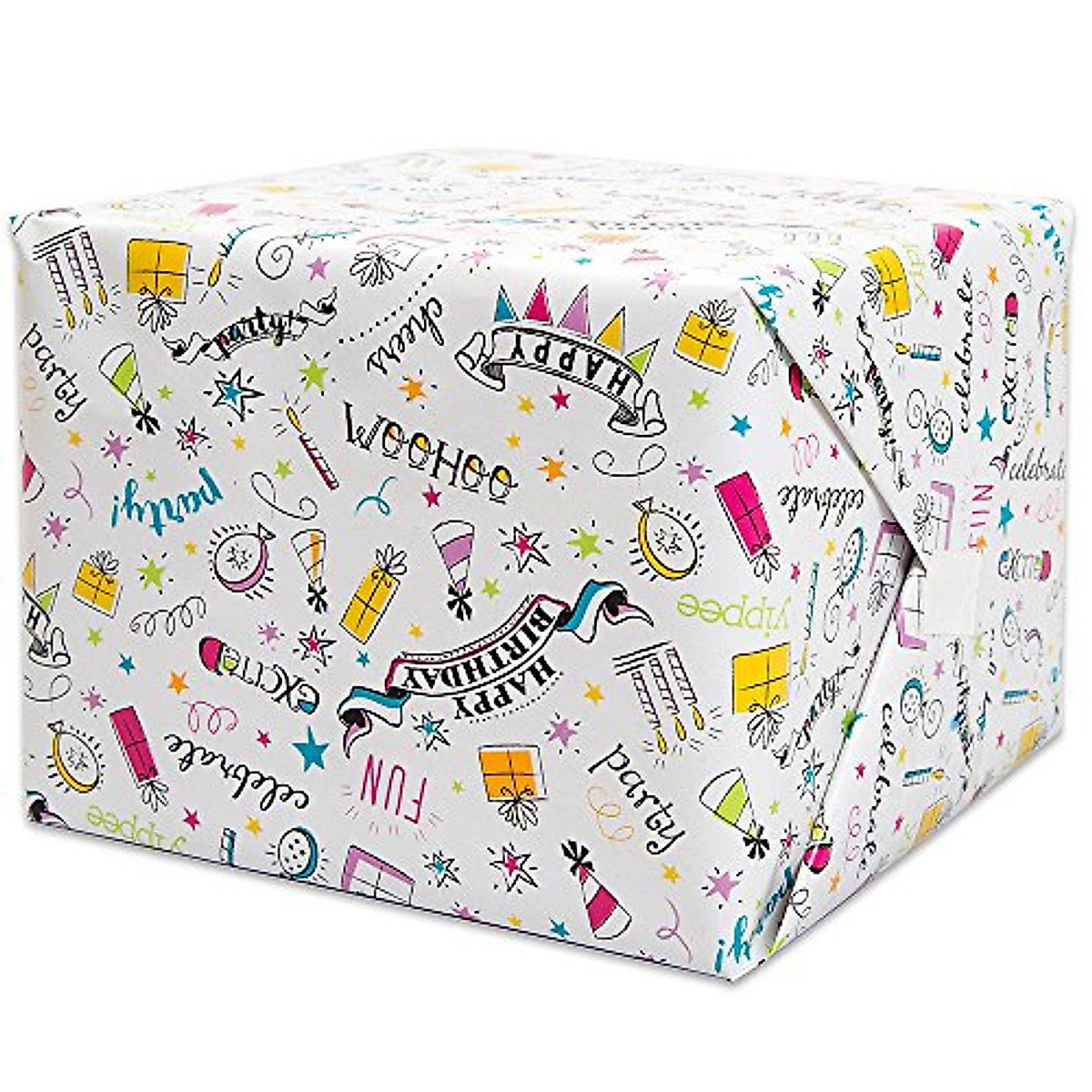 Unique Doodle Happy Birthday Wrapping Paper, 1ct, 30" x 5", Multi