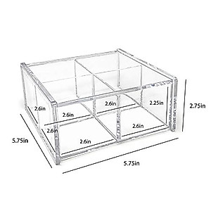 Isaac Jacobs 4-Compartment Square Clear Acrylic Organizer with Lid (5.75" L x 5.75" W x 2.75" H), Multi-Sectional Tray, Stackable, Storage Solution for School, Craft, Office Supplies, Kitchen & More