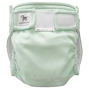 SmartNappy by Amazing Baby, NextGen Hybrid Cloth Diaper Cover + 1 Tri-fold Reusable Insert + 1 Reusable Booster, Pastel SeaCrystal, Solid, Size 3, 12-25 lbs, Green