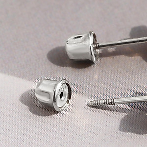 Solid 14K White Gold Earrings Men Women 5mm Round CZ Stone 1 CTW Bezel Studs Screwback Stud Earrings