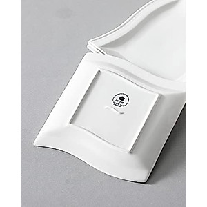 MALACASA Square Dinner Plates, 8.2 Inch Ceramic Plates Set of 6, Ivory White Dinner Plate Kitchen Dish Set, Microwave & Dishwasher Safe, Scratch Resistant, Series Flora