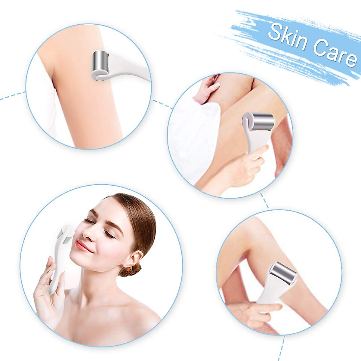 Ice Roller for Face & Eye,Puffiness,Migraine,Pain Relief and Minor Injury,Skin Care Products Stainless Steel Face Massager Ice Roller Massager (White)