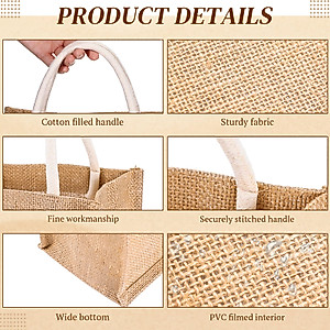 Cunno 24 Pcs Burlap Tote Bag Mini Jute Reusable Bag with Handles Small Blank Canvas Gift Bag Waterproof for Wedding Beach DIY(Simple)