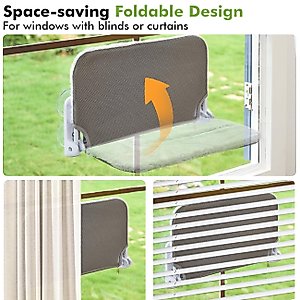 Zoratoo 2PC Cat Window Perch Cordless Foldable Cat Hammock Bed for Window with Metal Frame and Reversible Cover, Large Suction Cups Window Resting Seat for Indoor Cats (Cat Bed, L-2PC)