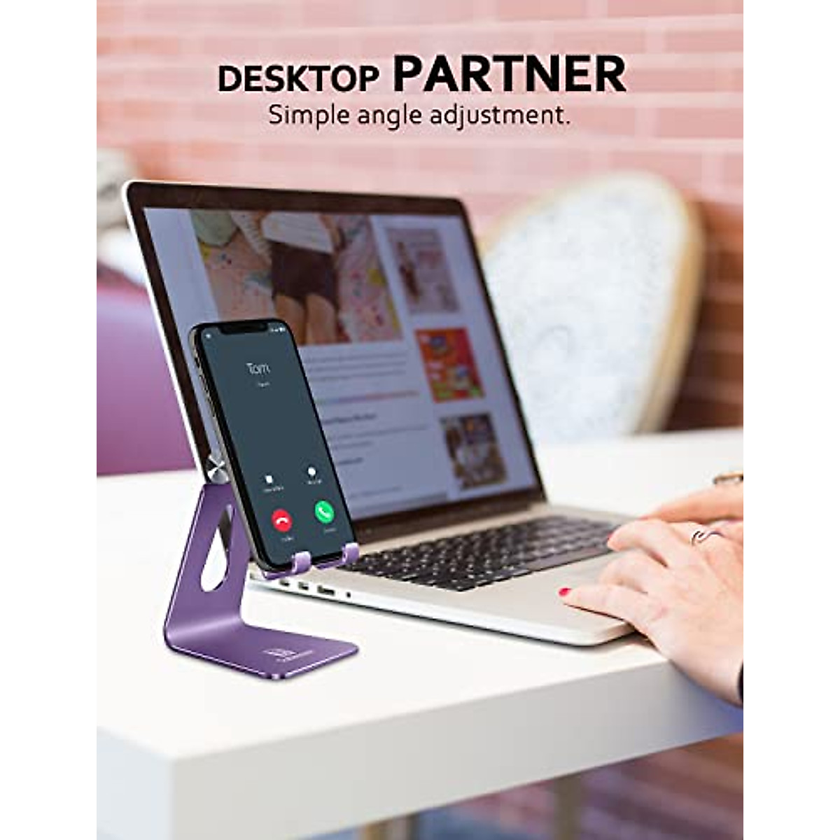 Tobeoneer Adjustable Cell Phone Stand Desk Phone Holder, Mobile Phone Cradle Dock for iPhone 13 12 11 Pro X XS 8 7 6 6s Plus 5 5S Samsung Huawei All Smartphones (Purple)