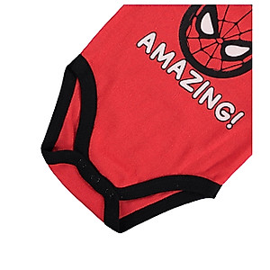 Marvel Baby Boys' Spiderman Bodysuit with Pull-on Pants and Matching Accessory 3 Piece Set - Marvel Avengers Baby Boy's Outfit (Red/Blue/Grey, 6-9 Months)