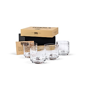 GLASSIQUE CADEAU Tequila Sipping and Cocktail Glasses | Set of 4 | 10 oz Hammered Rocks Glasses for Drinking Mezcal, Margarita, Paloma | Thick Lowball Glasses | Tequila Glassware Collection