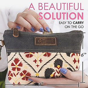 SIXTEASE Women's Fashion Wristlet Small Clutch With Wrist Strap - Vintage Style Zipper Made with Genuine Leather, Upcycled Canvas, Rug, or Hair On - Unique Designs, Hand Stitched - Mink