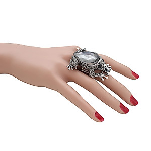Women Fashion Jewelry Frog Ring - Silver Color Metal One Size Elastic Band Big Animal