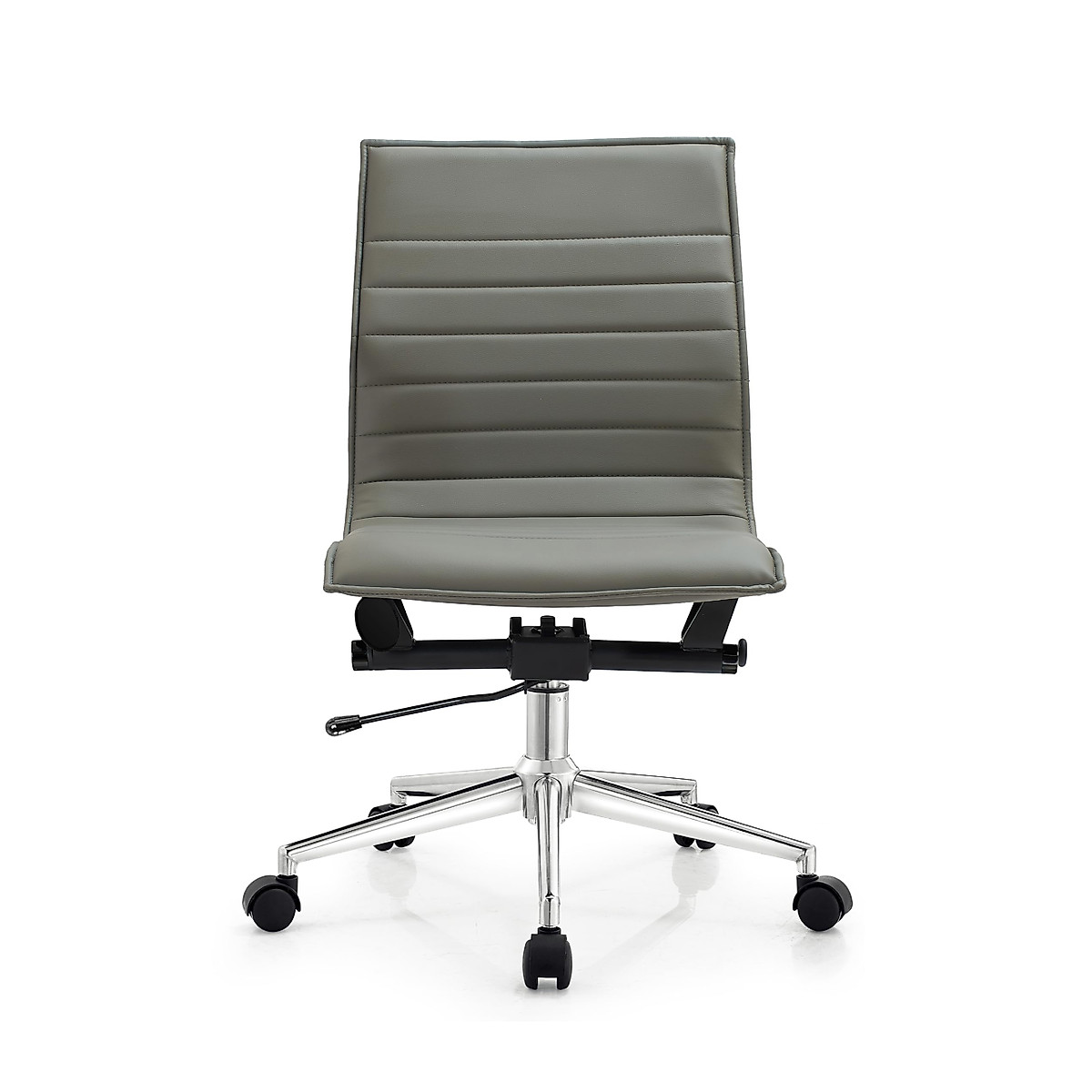 2xhome Modern Office Desk Chair | Upholstered PU Leather Ribbed Armless Mid Back with Metal Frame | Adjustable Height, Tilt Lock | Computer, Home, Executive, Conference, Meetings, Gray