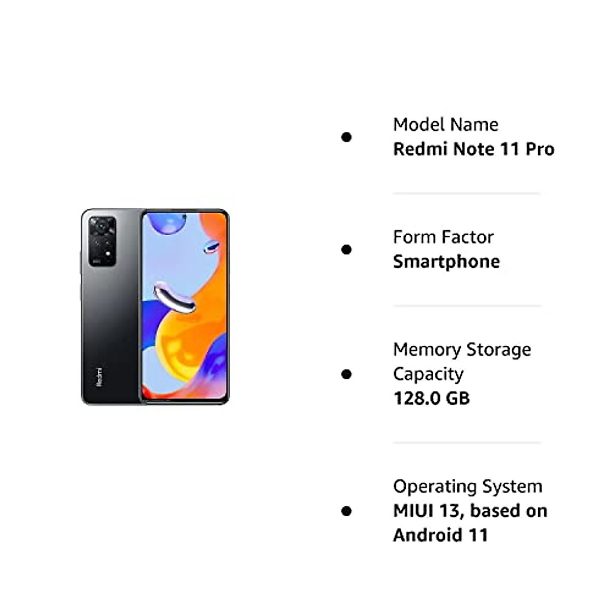 Xiaomi Redmi Note 11 Pro 4G Global Version 128GB + 6GB Unlocked 6.67" 108MP Camera Night Mode (Not Verizon Sprint Boost Cricket Metro At&T) + (w/Fast Car Charger Bundle) (Graphite Gray)