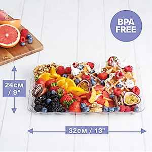 MATANA 6 Large Clear Plastic Serving Tray - 13" x 9" Inch Rectangle Disposable Serving Platters, Party Dish Food Trays for Parties, BPA-Free, Reusable