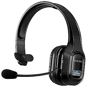 WUGEUSCH Wireless Headset with Microphone -Noise Canceling Headphones with Mic -Bluetooth On-Ear Earphones for Trucker, Office Work, Video Calling, Call Center -32H Talk Time, Clear Audio Transmission