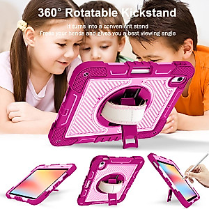 Hot Pink 10th Generation Case 2024 10.9 inch with Pencil Holder 10 Case Tablet Case New Gen 10 Case 2024 New 10.2 Case for Kids Girls 10.9 Inch 2024 Release