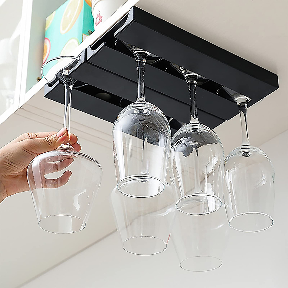 NIYUPE Wine Glass Rack plastic - Under Cabinet Stemware Wine Glass Holder Glasses Storage Hanger，For storage of goblets, wine glasses，2 Pack Bar Kitchen Hanger，black