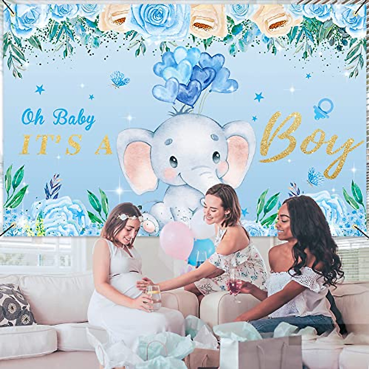 Boy Baby Shower Backdrop Decorations Elephant Baby Shower Party Banner It's a Boy Baby Shower Banner Blue Baby Elephant Baby Shower Background Decorations for Boy Baby Shower Birthday