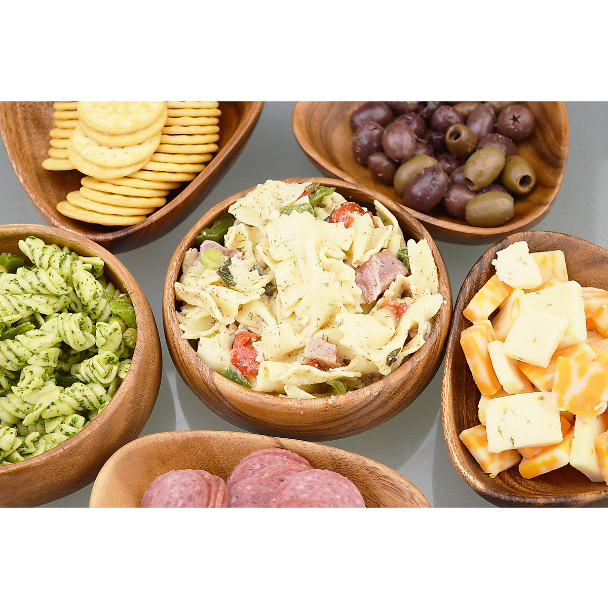 PACIFIC MERCHANTS Acaciaware Round Calabash Salad Bowls, 6-Inch by 2-inch Set of 4, Nut Bowl, Soup Bowl, Hand Turned From One Piece Of Wood, Eco-Friendly, Sustainably Harvested