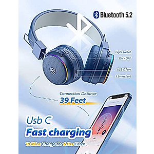 iClever Kids Bluetooth Headphones LED Light Up - 360° Extendable Microphone - 85/94 dB Safe Volume, 35Hrs Playtime, Shareport, Foldable Wireless Headphones for Kids/PS4/Xbox One/Switch/PC/Tablet