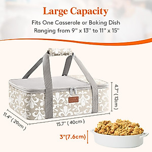 Lifewit Casserole Carrier for Hot or Cold Food, Insulated Casserole Baking Dish Bag Food Carrier, Lasagna Holder for Potluck/Parties/Picnic/Cookouts, Fits 9"x13" Baking Dish, Grey
