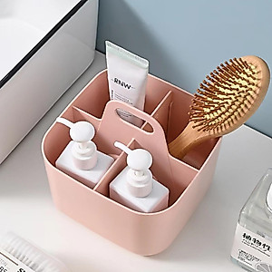 JIYIEW Multipurpose Caddy Organizer Stackable Plastic Caddy with Handle Cleaning Caddy Craft Tote Desk Makeup Caddy Art Separable Organizers and Storage Box(4 Grids, Pink)