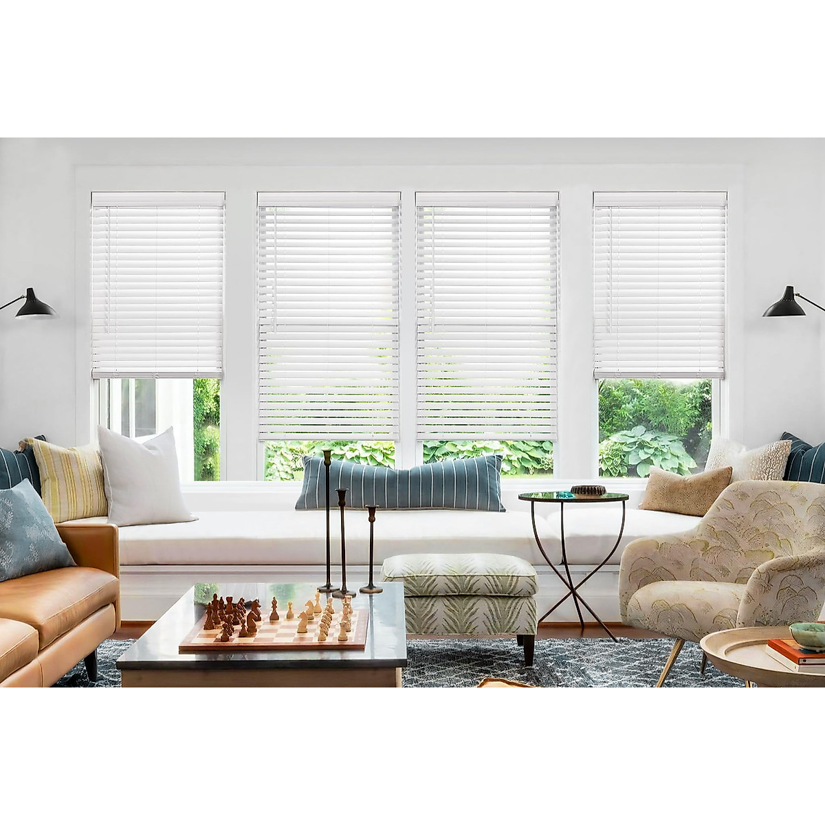 LazBlinds 2-inch Cordless Faux Wood Blinds with Royal Valance, Room Darkening Horizontal Window Blinds, Inside Mount Blinds for Windows - Actual Blinds Size: 70.5'' W x 72'' H - White