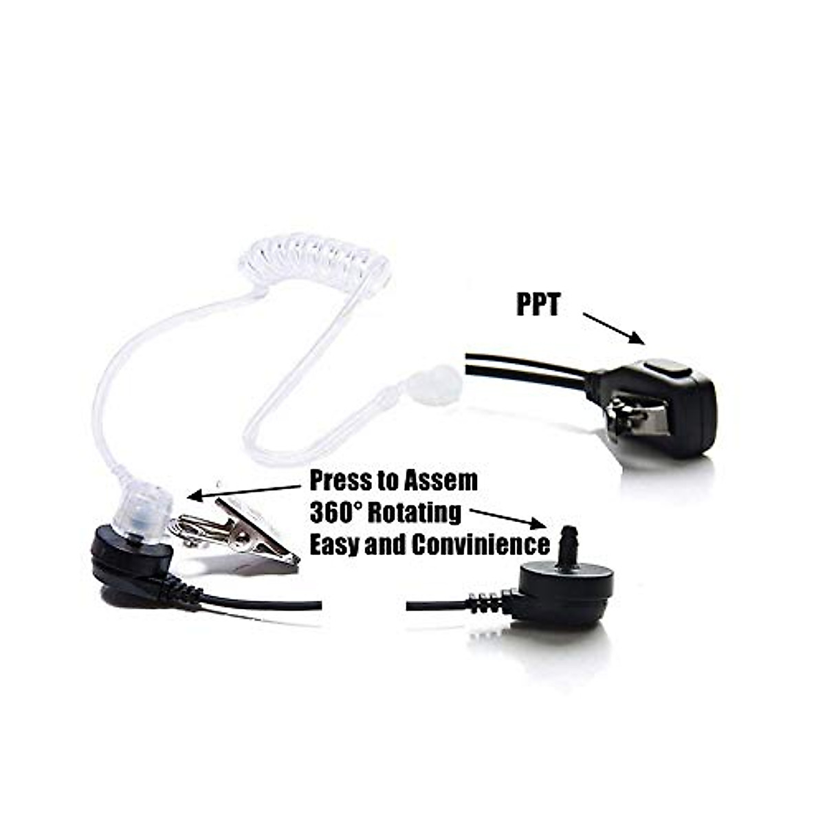 Replacement Acoustic Coil Tube with Clip for Walkie Talkie Earpieces of Baofeng Retevis Midland Kenwood Luiton Two Way Radios Headset (10 Tubes)