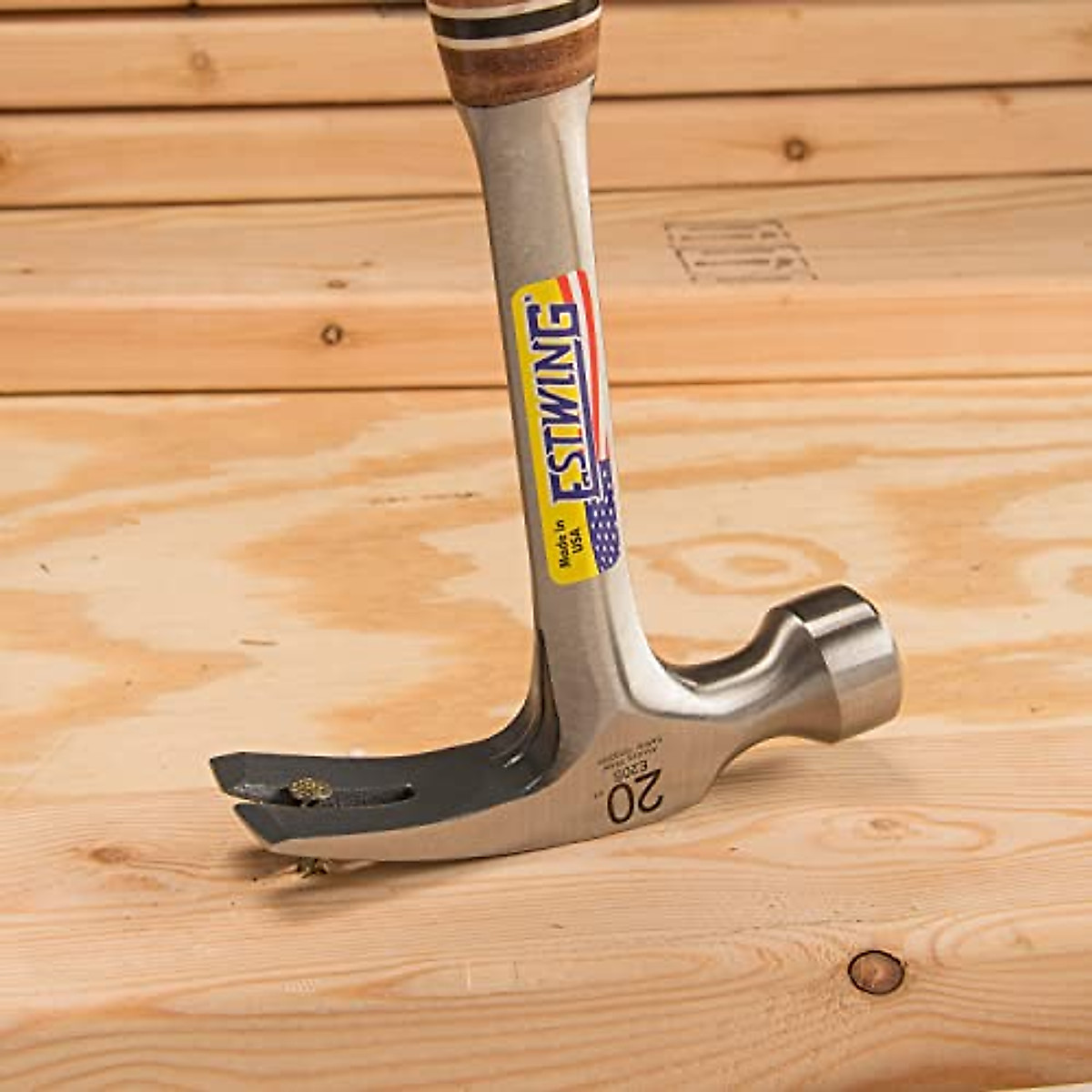 Estwing Hammer - 20 oz Straight Rip Claw with Smooth Face & Genuine Leather Grip - E20S