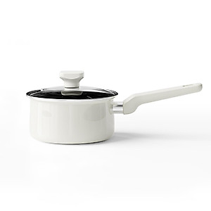 Enamel Cast Iron Sauce Pot with Lid, 2.1 Qt Milk Pan Saucepan with Effortless Handle, Healthy Soup Pot Cookware for Multiple Cooking Methods (White)