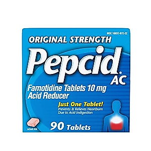 Pepcid AC Original Strength Heartburn Relief Tablets, Prevents & Relieves Heartburn Due to Acid Indigestion & Sour Stomach, 10 mg Famotidine to Reduce & Control Acid, Fast-Acting, 90 Ct