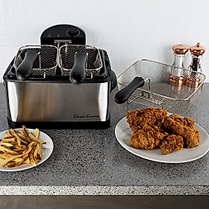 Electric Deep Fryer- 3 Fry Baskets, 1 Large and 2 Small for Dual Use- At Home Stainless Steel Hot Oil Cooker by Classic Cuisine (4 Liter)